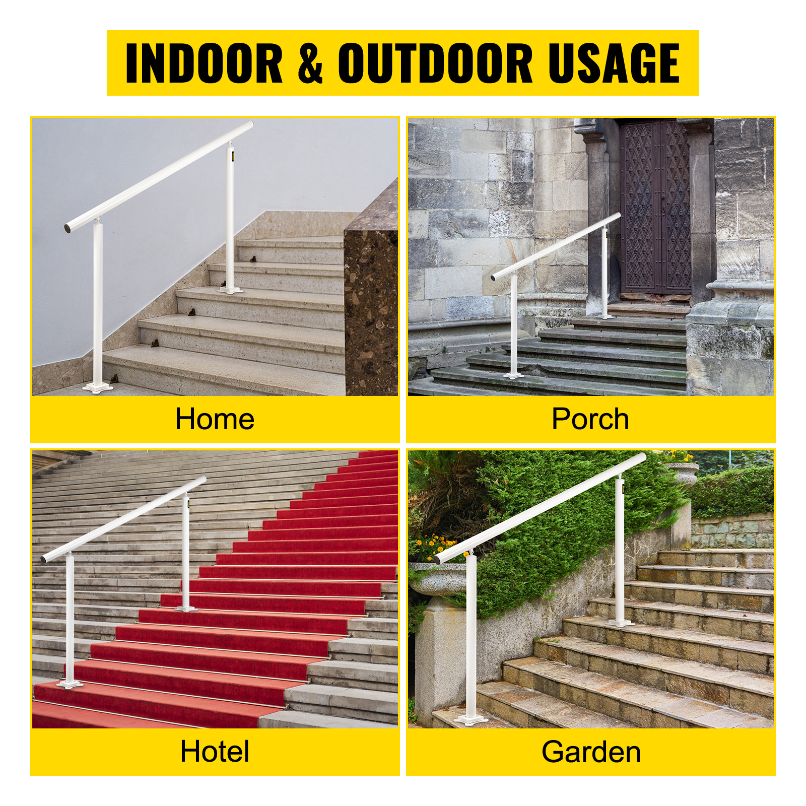 VEVOR Outdoor Stair Railing Kit, 5 FT Handrails 0-5 Steps, Adjustable ...
