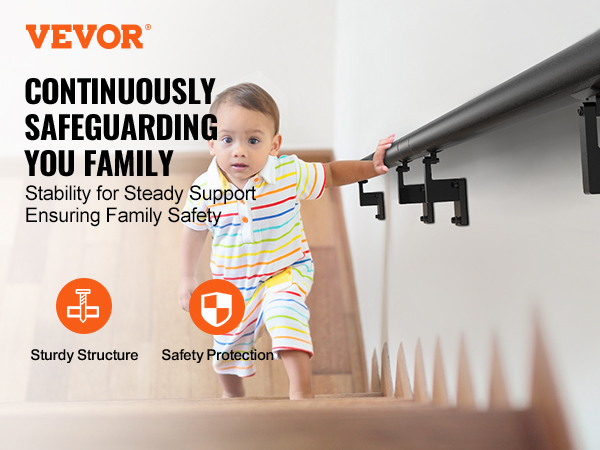 VEVOR Handrail Stair Railing, 7 ft, Wall Mount Handrails for Indoor ...