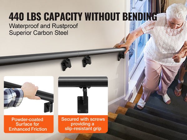 VEVOR Handrail Stair Railing, 7 ft, Wall Mount Handrails for Indoor ...