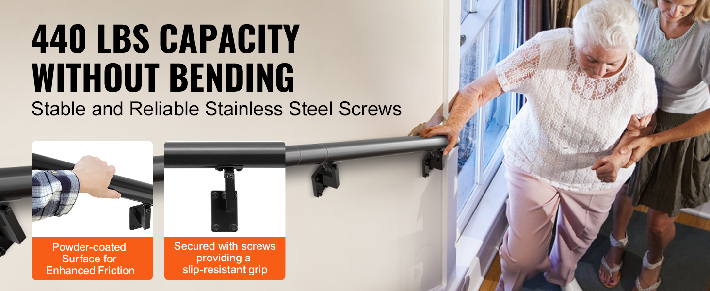 VEVOR Handrail Stair Railing, 7 ft, Wall Mount Handrails for Indoor ...