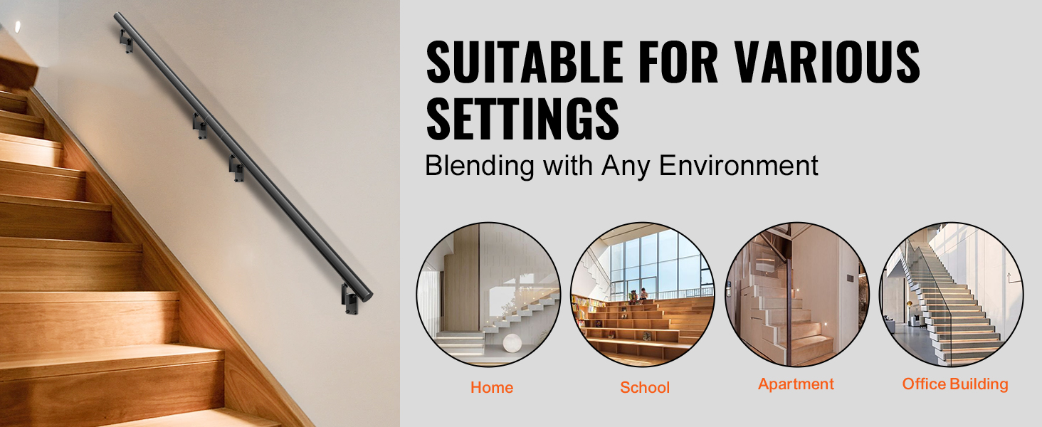 VEVOR Handrail Stair Railing, 7 ft, Wall Mount Handrails for Indoor ...