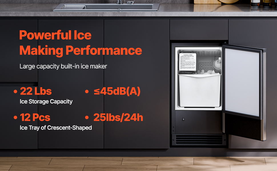 Undercounter Ice Maker 25 Lbs/Day Built-in Ice Maker Machine w ...