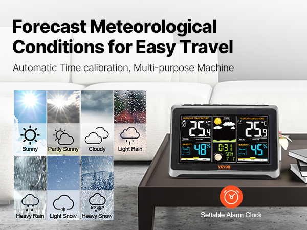 VEVOR Weather Station Indoor Outdoor, 7.5 in Large Color Display ...