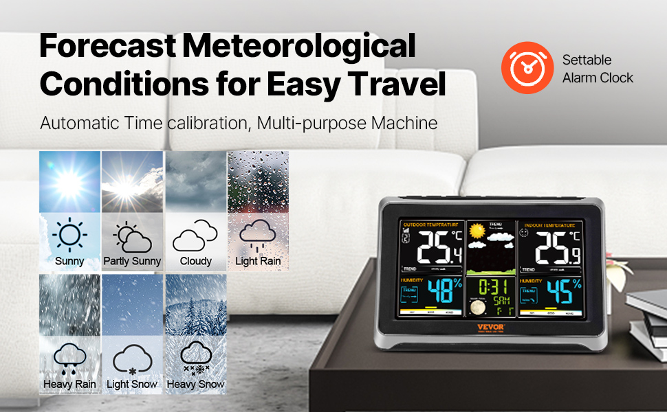 VEVOR Weather Station Indoor Outdoor, 7.5 in Large Color Display ...