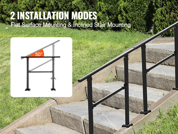VEVOR Stair Handrail Railing, 3 ft, 3 Steps Handrails for Outdoor ...