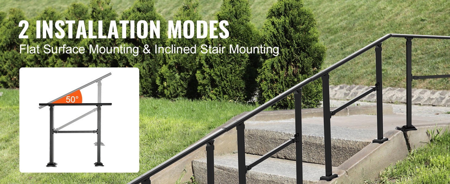 VEVOR Stair Handrail Railing, 3 ft, 3 Steps Handrails for Outdoor ...