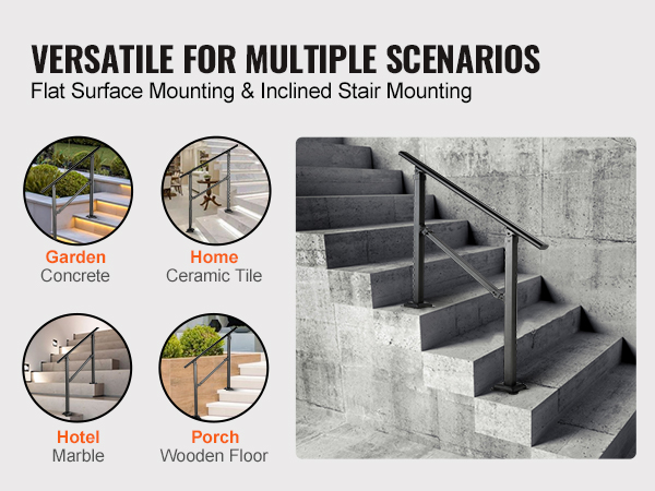 VEVOR Stair Handrail Railing, 3 ft, 3 Steps Handrails for Outdoor ...