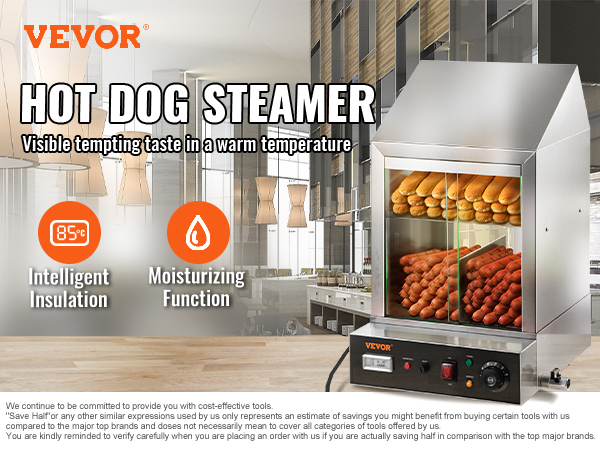 VEVOR 1200W Commercial Hot Dog Steamer 2 Tier Electric Bun Warmer w ...