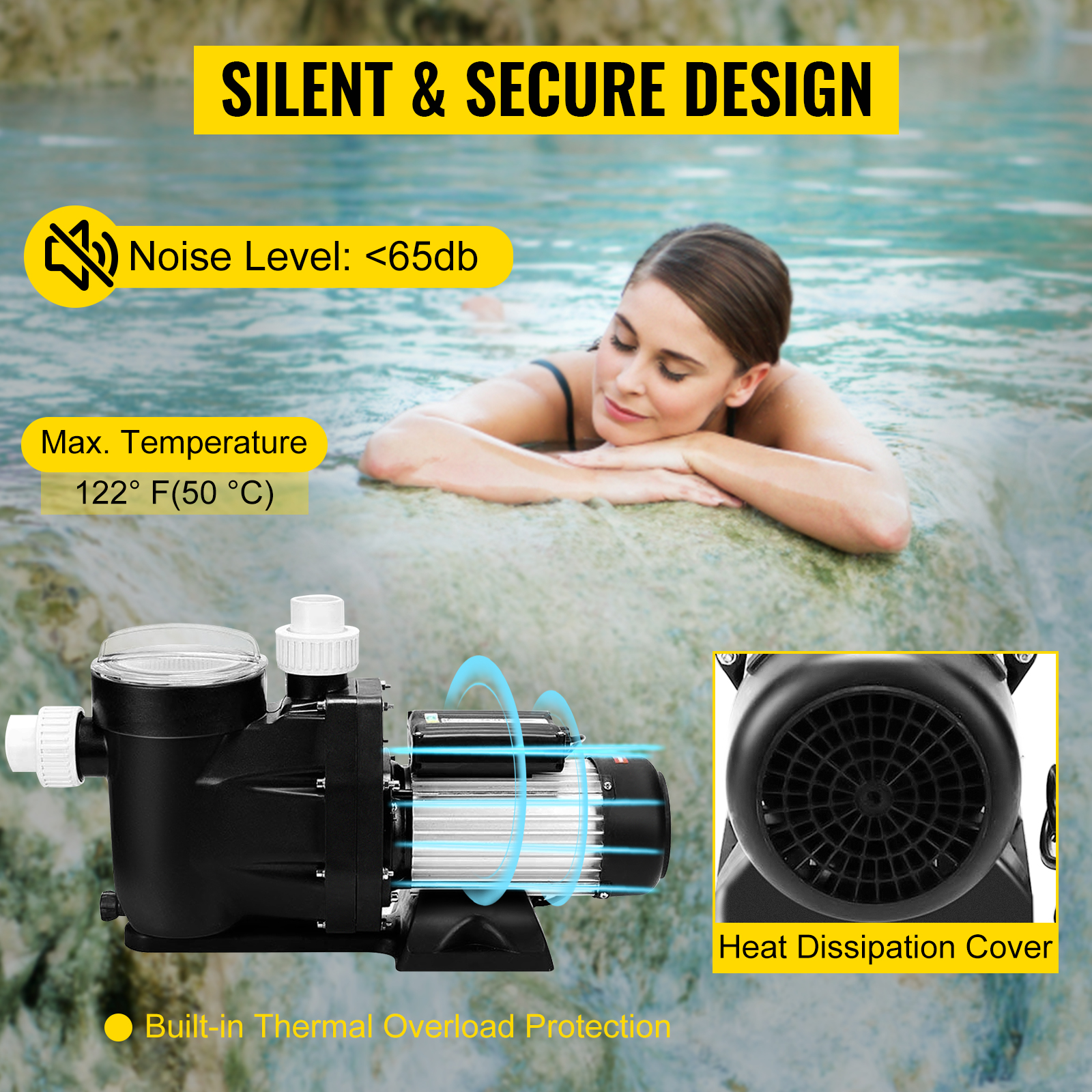 VEVOR 2.5HP Swimming Pool Pump Motor Hayward Lift 62ft In/Above Ground ...