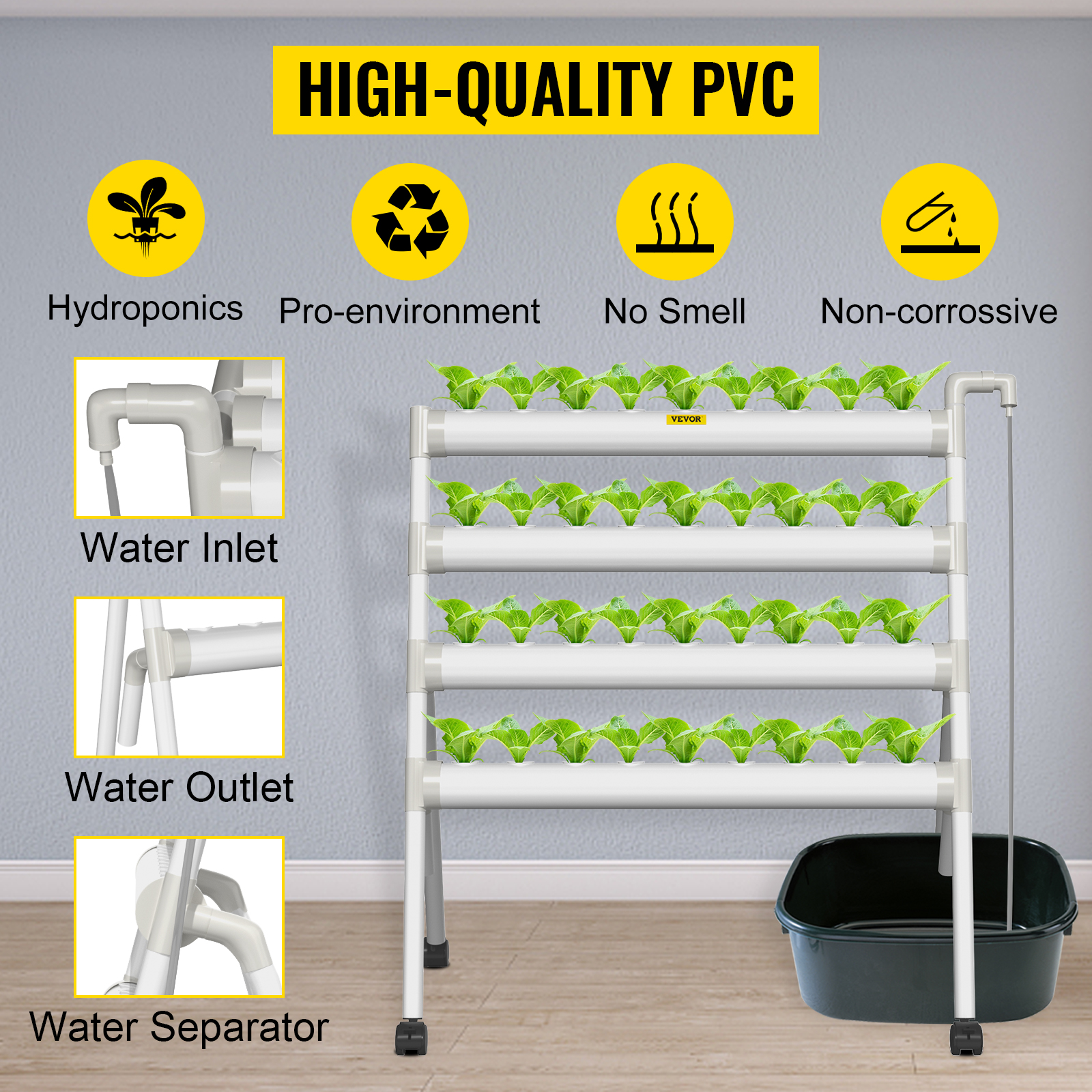 VEVOR Hydroponics Growing System, 36 Sites 4 Food-Grade PVC-U Pipes, 4 ...
