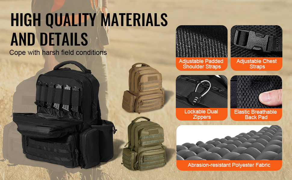 VEVOR Tactical Range Backpack for 6 Pistols Gun Backpack Black | VEVOR US