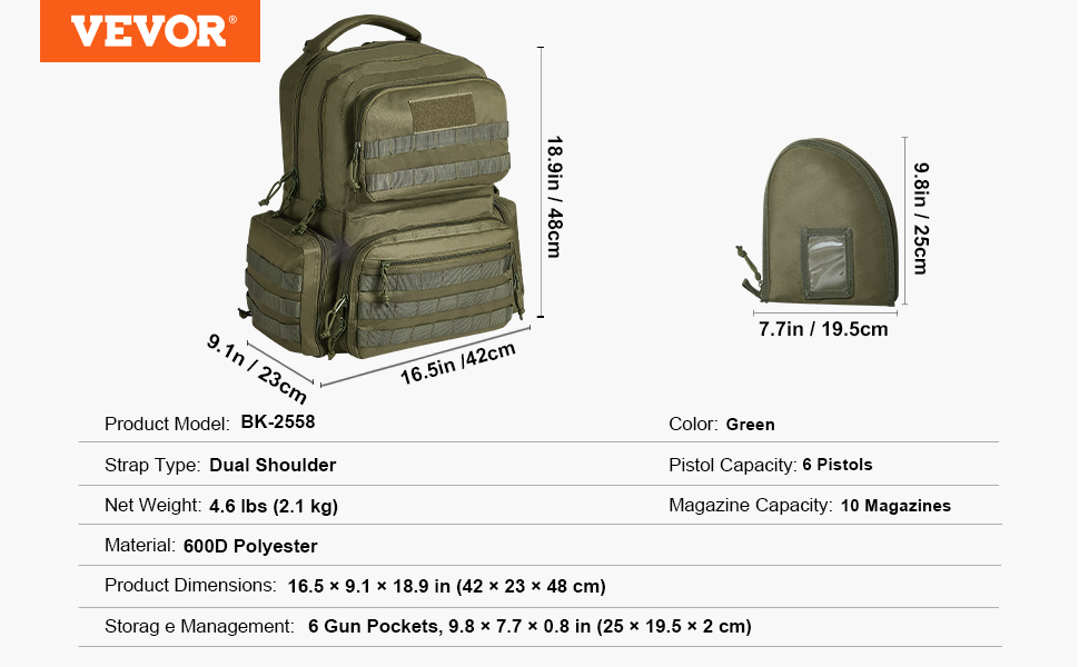 VEVOR Tactical Range Backpack for 6 Pistols Gun Backpack Green,Range ...