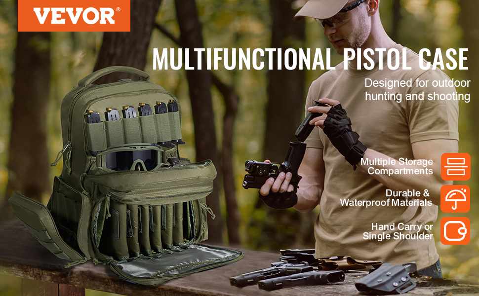 VEVOR Tactical Range Backpack for 6 Pistols Gun Backpack Green,Range ...