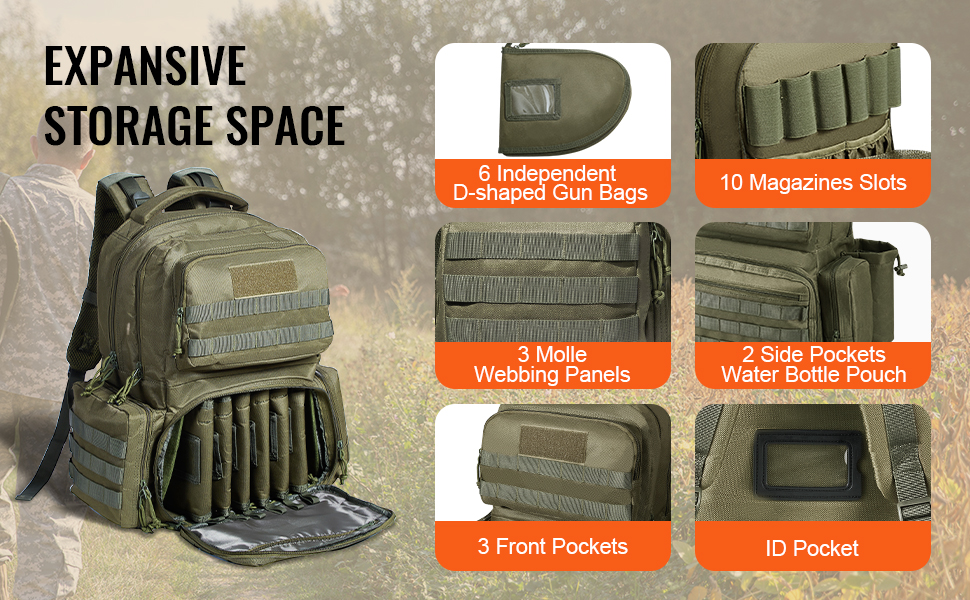 VEVOR Tactical Range Backpack for 6 Pistols Gun Backpack Green,Range ...