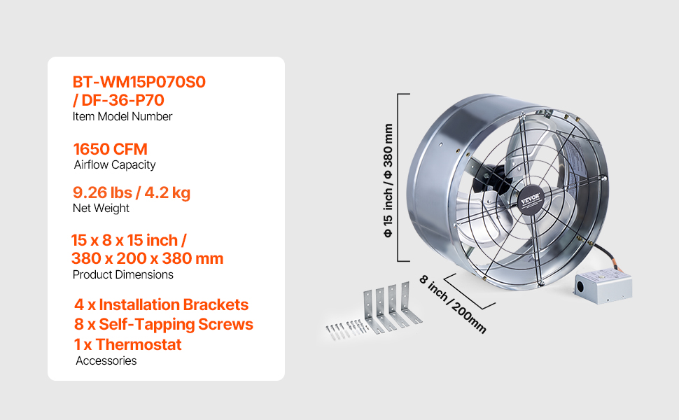 15 Inch Gable Mount Fan 1300 CFM Attic Exhaust Fan with Adjustable ...