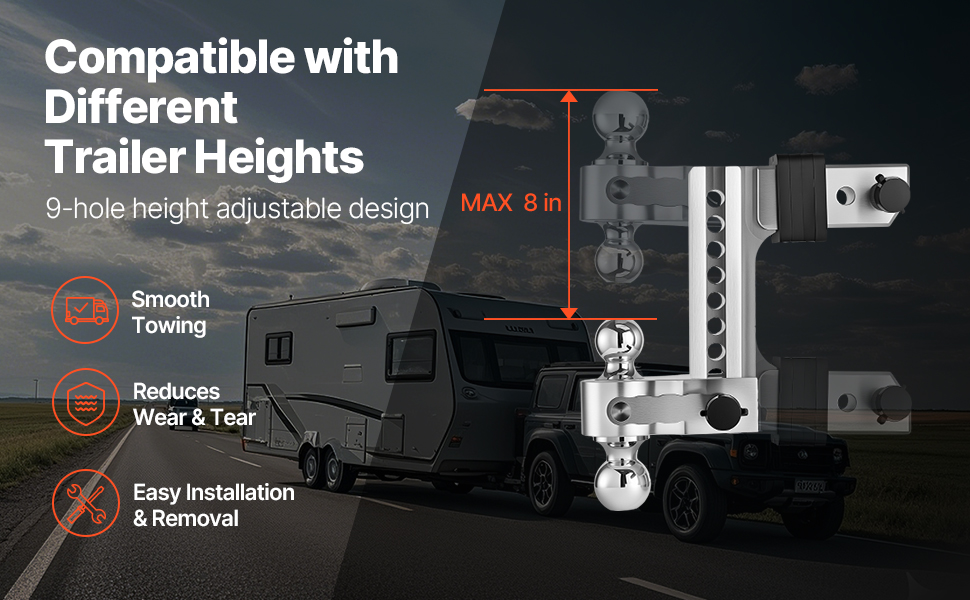 Adjustable Trailer Hitch 2.5" Receiver 8" Drop Tri-Ball Hitch 18500 lbs ...