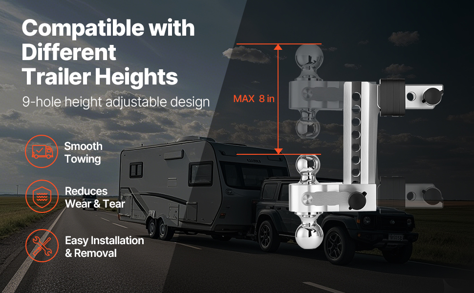 VEVOR Adjustable Trailer Hitch 2" Receiver 8" Drop Tri-Ball Hitch 15000 ...