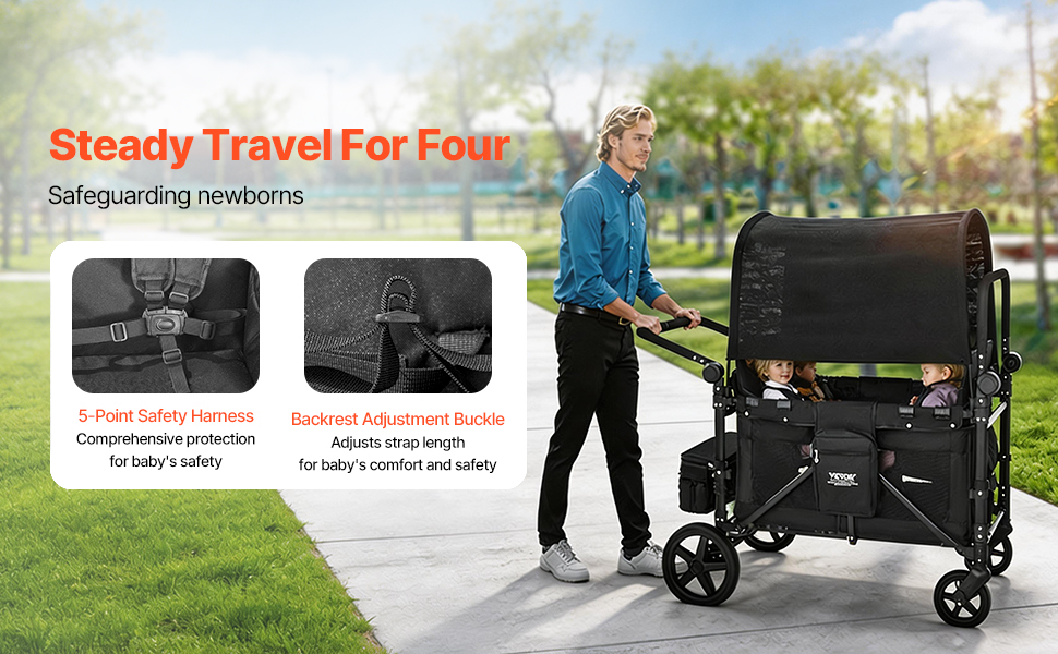 Wagon Stroller for 4 Kids Push Pull Quad Collapsible Stroller 330LBS ...