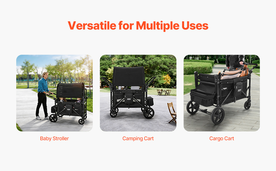 Wagon Stroller for 4 Kids Push Pull Quad Collapsible Stroller 330LBS ...