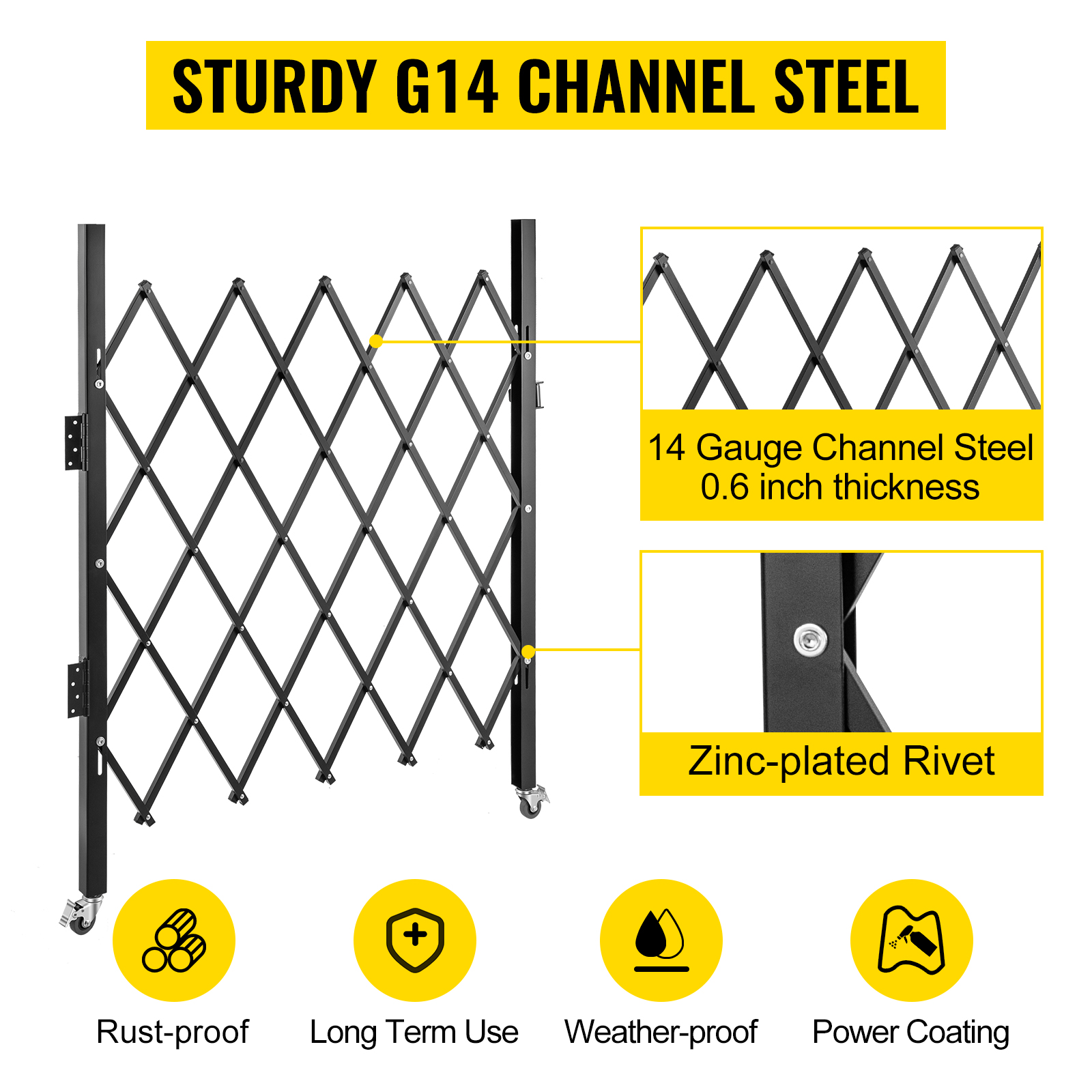 VEVOR Single Folding Security Gate, 48" H x 37" W Folding Door Gate ...