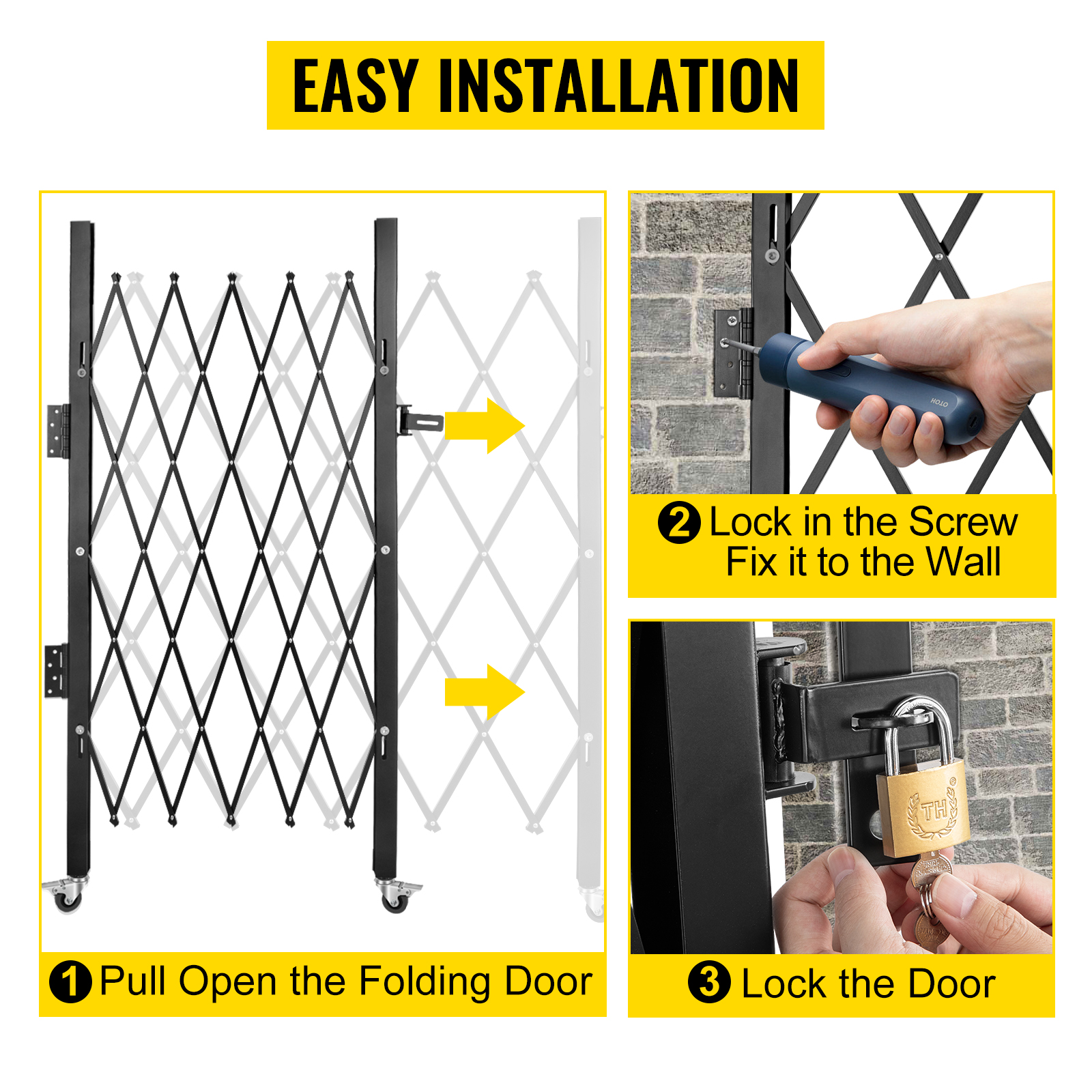 VEVOR Single Folding Security Gate, 5.1'H x 5.9'W （61 x 71 inch）Folding ...