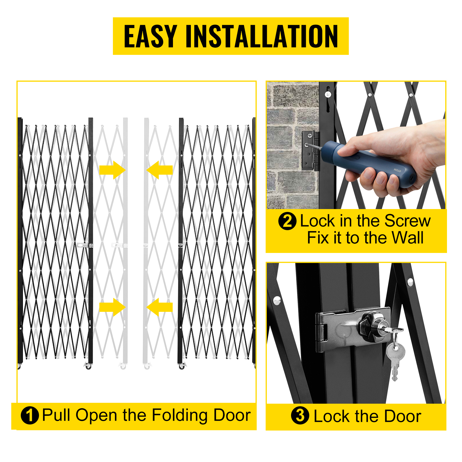 VEVOR Double Folding Security Gate, 7.1' H x 12.5' W Folding Door Gate ...