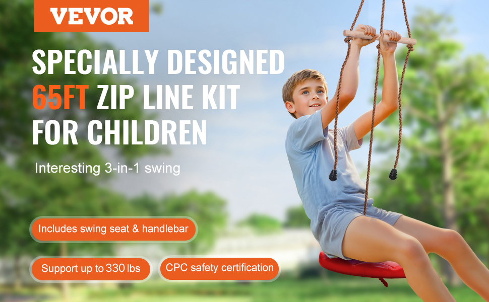 VEVOR Zipline Kit for Kids and Adult, 65 ft Zip Line Kits Up to 500 lb ...