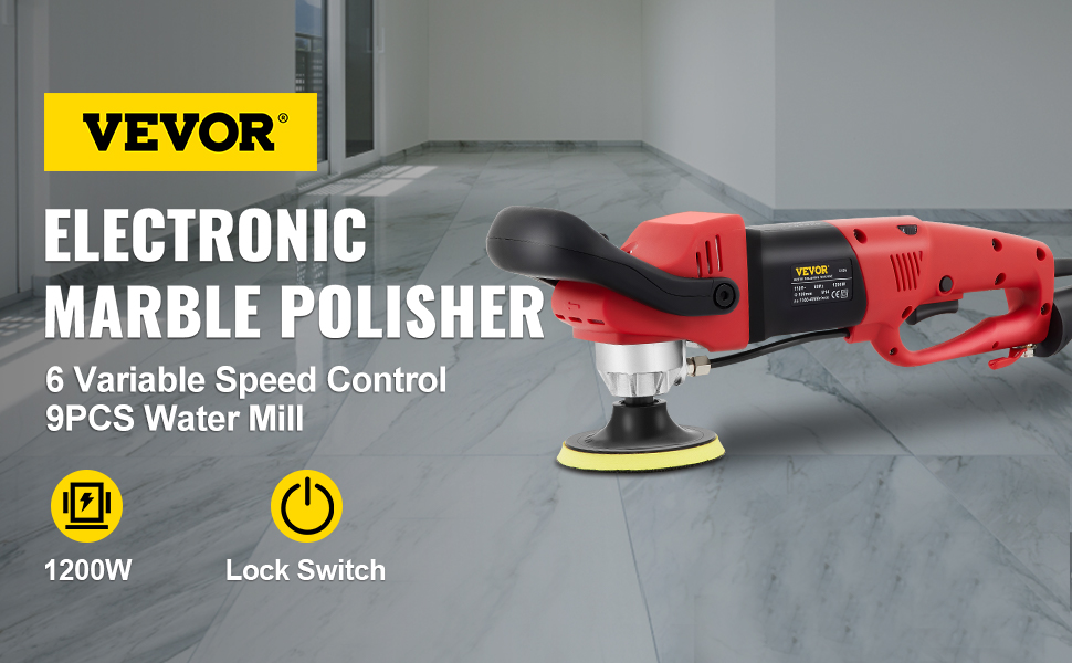 VEVOR Wet Polisher Grinder, 6 Variable Speed Buffing Machine & 8PCS Polishing Kit, with 4" & 5 ...