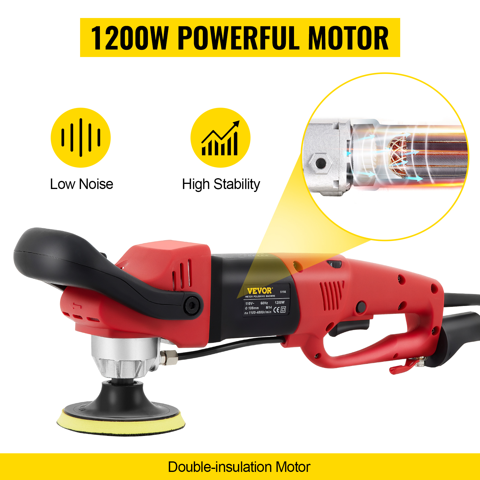 VEVOR Wet Polisher Grinder, 6 Variable Speed Buffing Machine & 8PCS ...