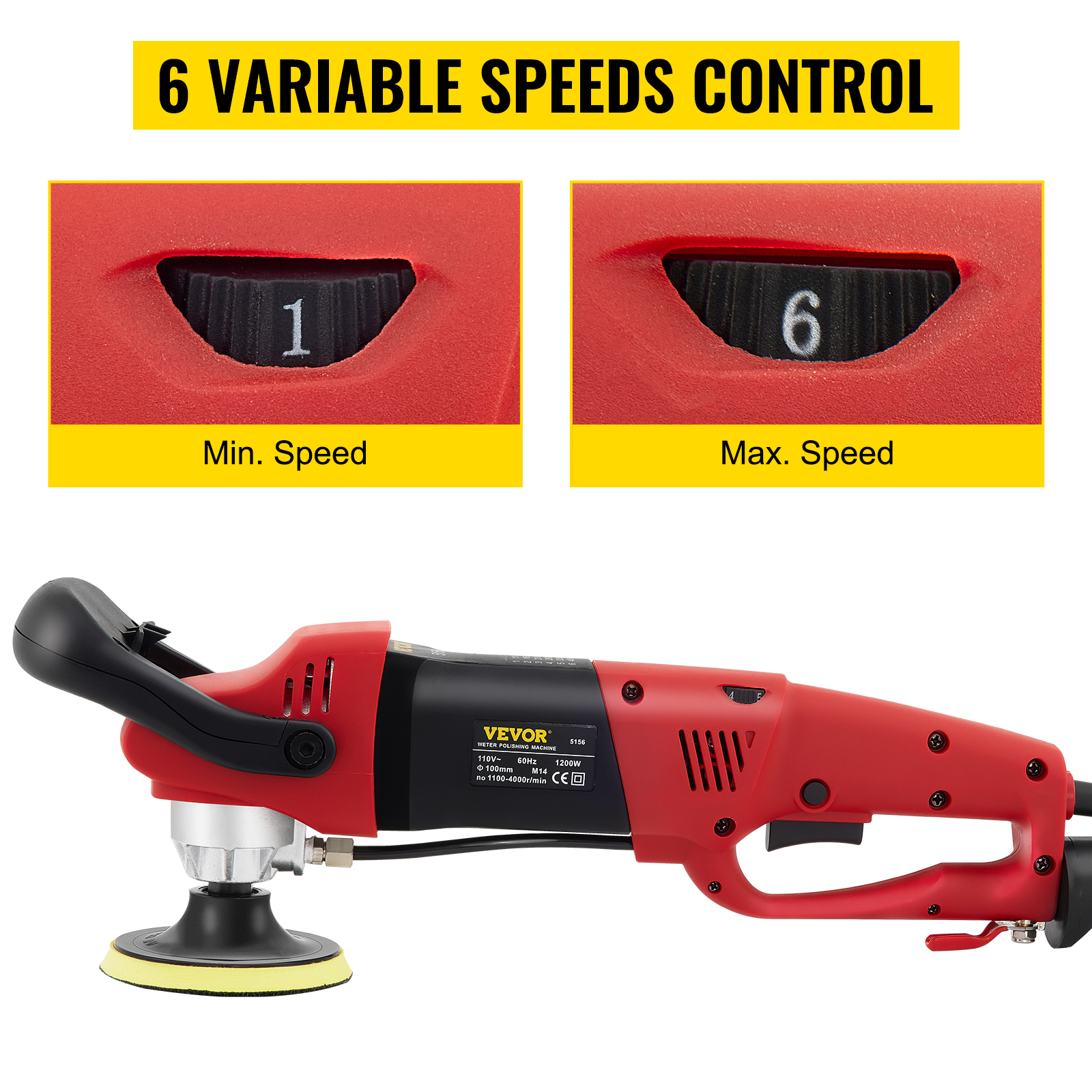 VEVOR Wet Polisher Grinder, 6 Variable Speed Buffing Machine & 8PCS ...
