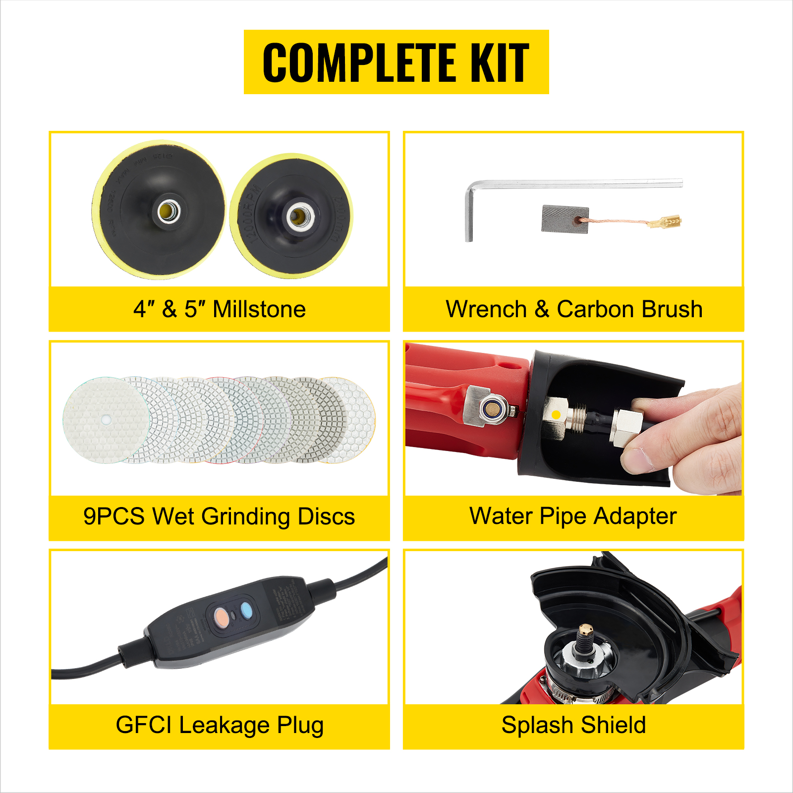 VEVOR Wet Polisher Grinder, 6 Variable Speed Buffing Machine & 8PCS ...
