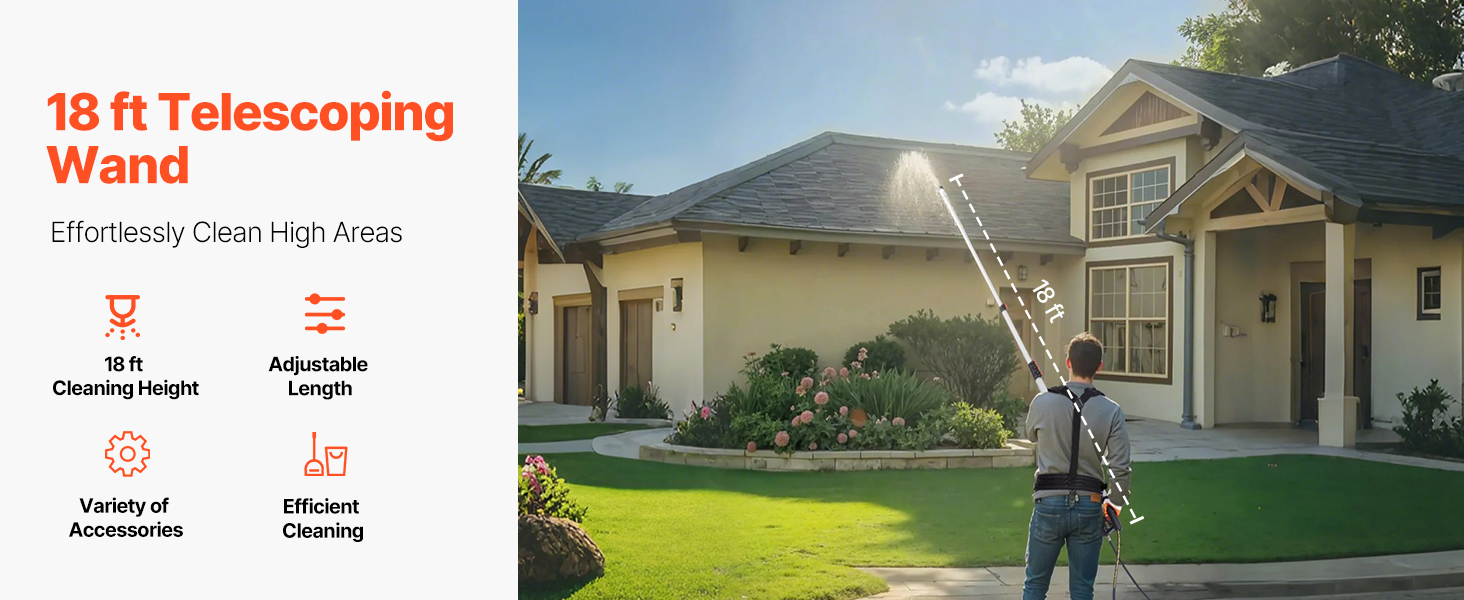Pressure Washer Telescoping Wand 18 ft Brush Head Included Telescopic ...