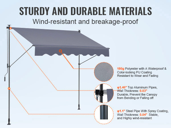 VEVOR Manual Retractable Awning, 3m Outdoor Retractable Patio Awning ...