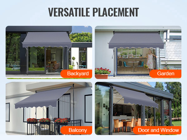 VEVOR Manual Retractable Awning, 118" Outdoor Retractable Patio Awning ...