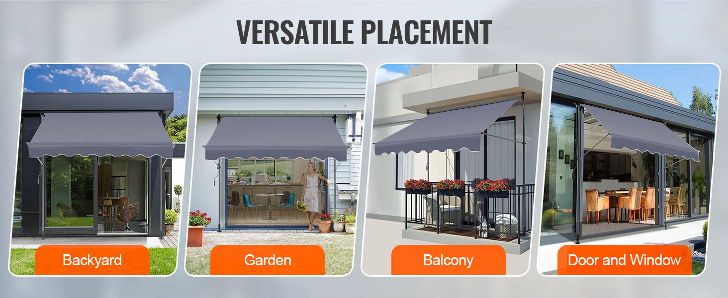 VEVOR Manual Retractable Awning, 118" Outdoor Retractable Patio Awning ...