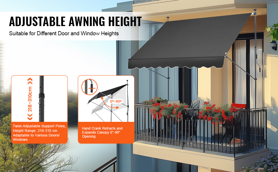 VEVOR 98x47" Patio Awning Retractable Patio Canopy Sunsetter with Crank ...