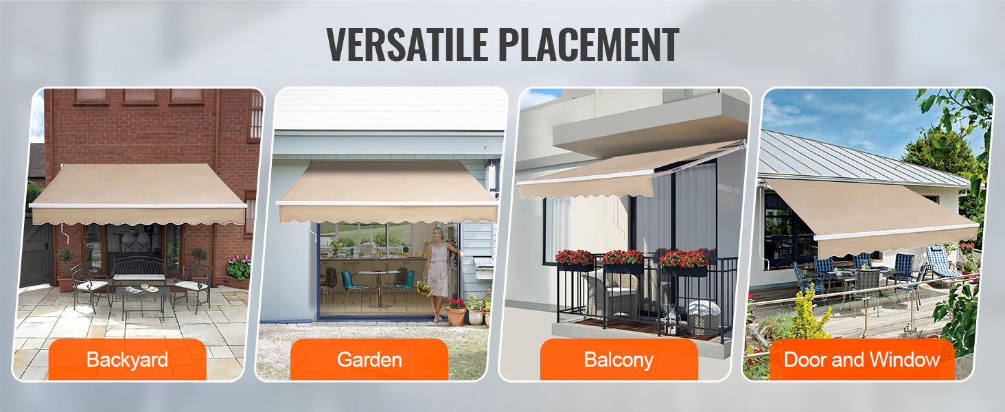 VEVOR Manual Retractable Awning, 8 x 7 ft Outdoor Patio Awning ...