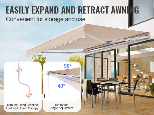 VEVOR Manual Retractable Awning, 13 x 8 ft Outdoor Patio Awning ...