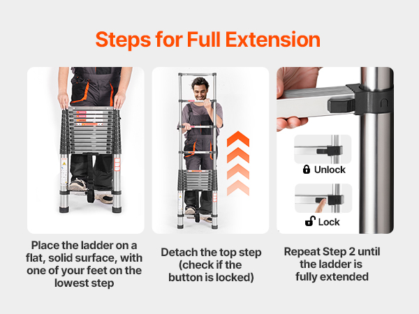 Telescoping Ladder Stainless Steel Extension Step 12.5 ft Portable ...