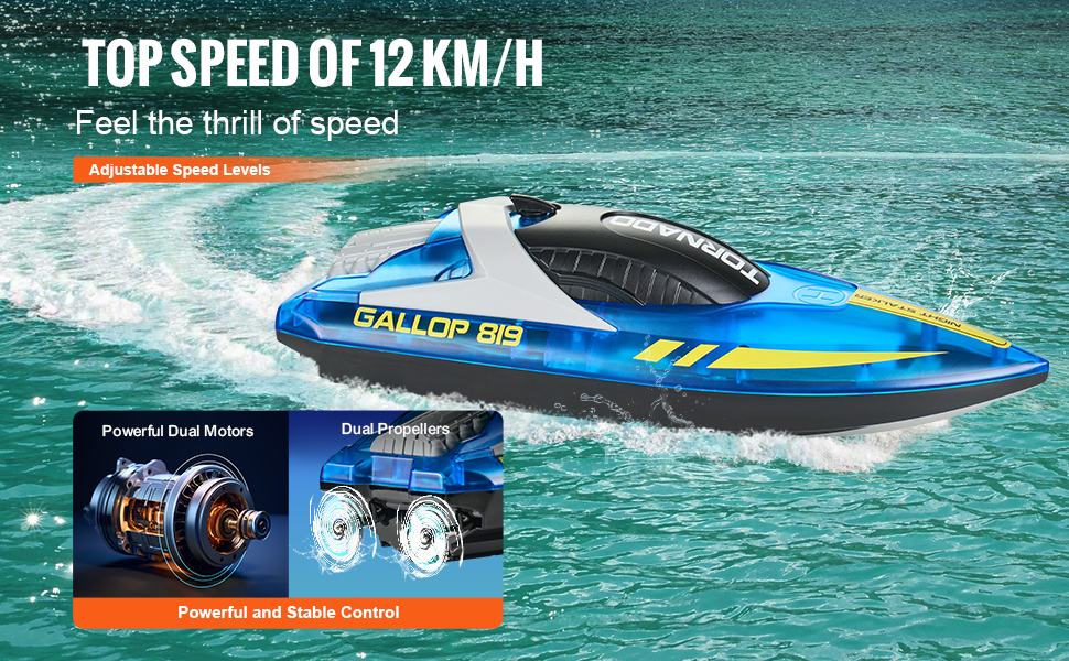 Christmas gifts! VEVOR RC Boat 2.4 GHz Remote Control Racing Boat 12 km ...