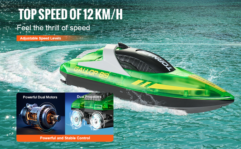 Christmas gifts! VEVOR RC Boat 2.4 GHz Remote Control Racing Boat 12 km ...