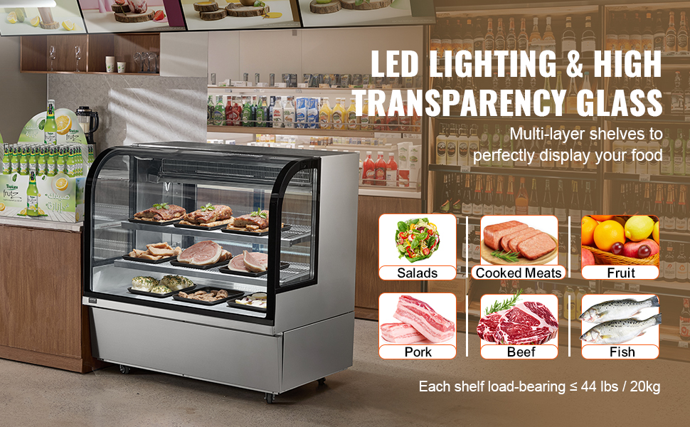 VEVOR Refrigerated Display Case Bakery Display Fridge Case 18 cu ft ...