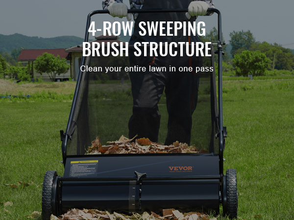VEVOR Push Lawn Sweeper, 26 Inch Leaf & Grass Collector, Strong Rubber ...