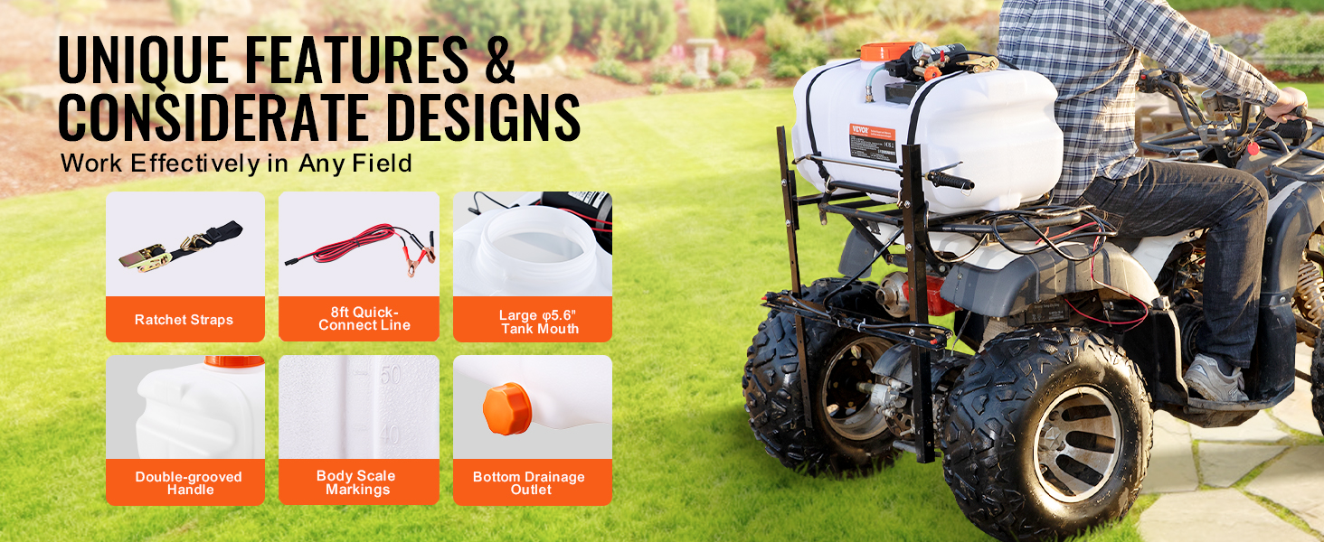 VEVOR ATV Sprayer 60 L/15.9 Gal ATV/UTV Spot Sprayer with A Nozzle Boom ...