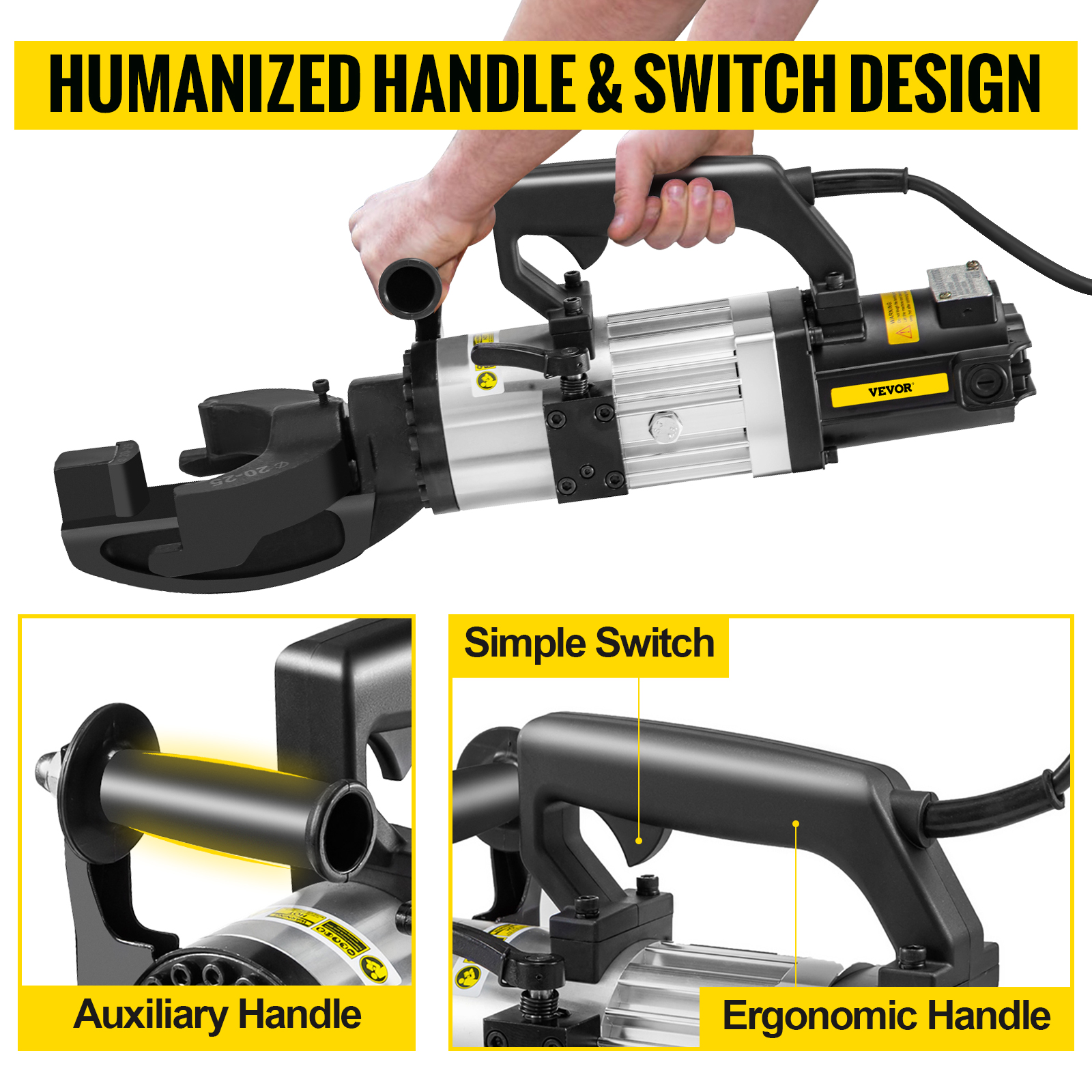 VEVOR 1.5 KW Electric Rebar Bender, 1''(25 mm) Hydraulic Electric Hand ...