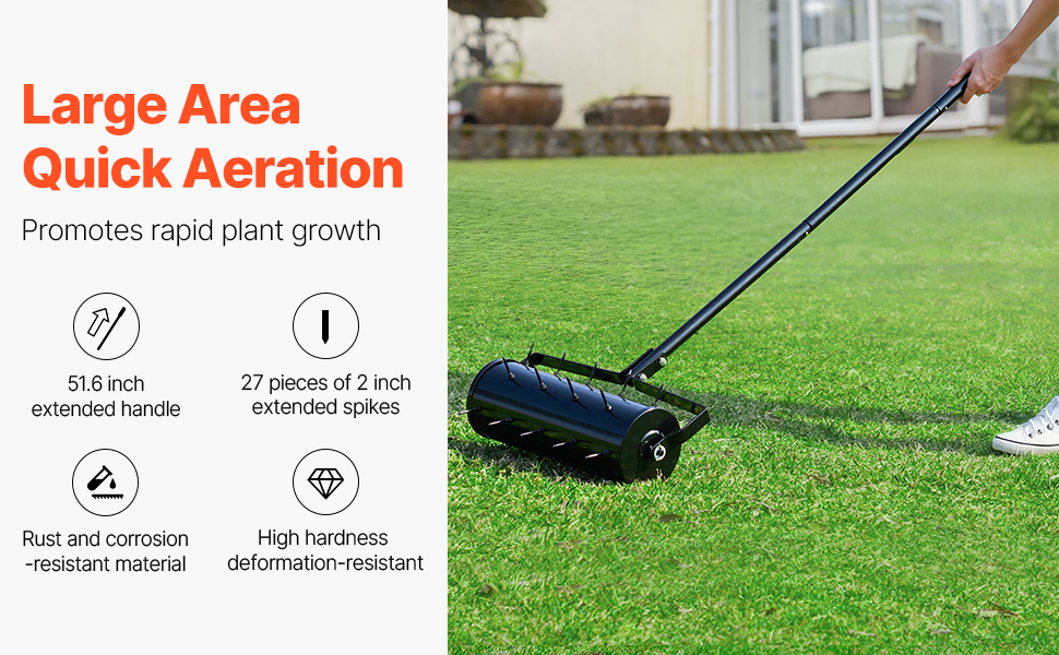 VEVOR Rolling Lawn Aerator, 18-inch Heavy-Duty Manual Rolling Aerator ...