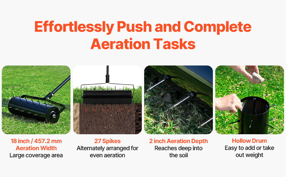 VEVOR Rolling Lawn Aerator, 21-inch Heavy-Duty Manual Rolling Aerator ...