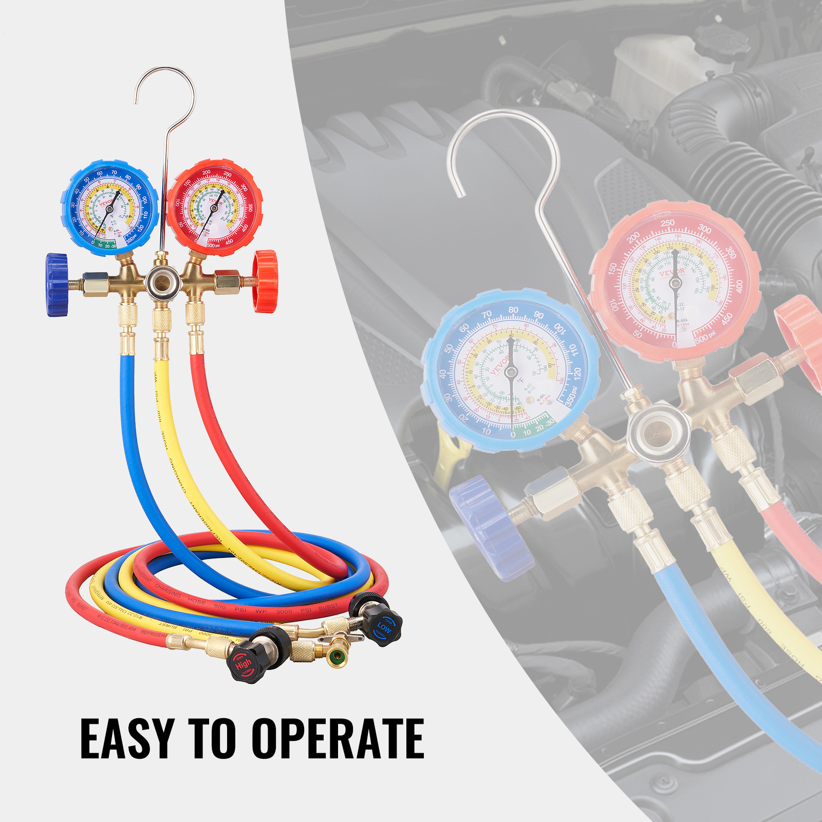 VEVOR 3-Way AC Diagnostic Manifold Gauge Set Fits for R134A, R22, R12, R502 Refrigerant, AC ...