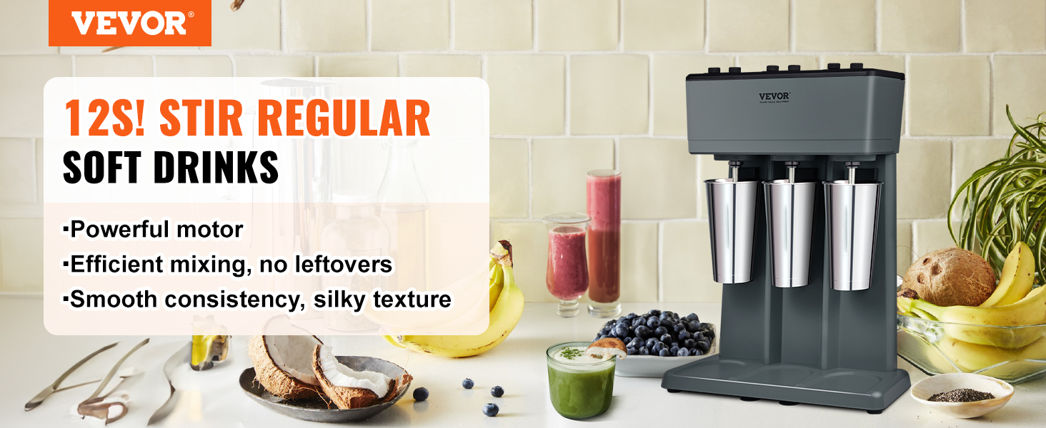 VEVOR Milkshake Maker, 375W x 3 Electric Milkshake Machine, Triple ...