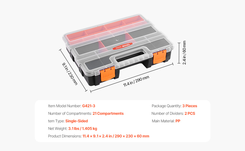 Single sided！3-Pack Small Parts Organizer 21-Compartment Organizer Box ...